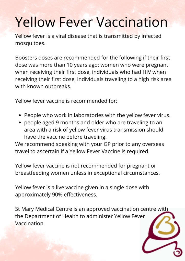 Yellow Fever Vaccination | St Mary Medical Centre